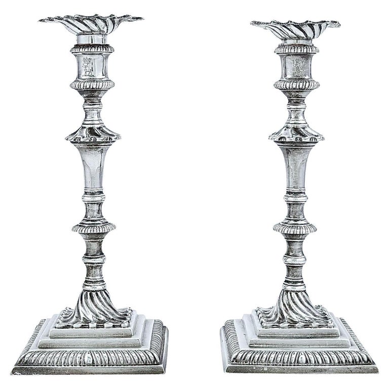 1763 Pair of George III Sterling Silver Candlesticks by William Cafe ...