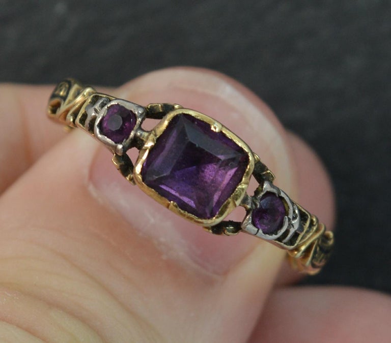 1764 Henry Drake 18 Carat Gold Enamel Amethyst Mourning Band at 1stDibs