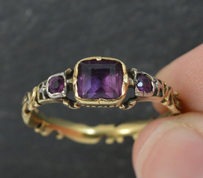 1764 Henry Drake 18 Carat Gold Enamel Amethyst Mourning Band at 1stDibs