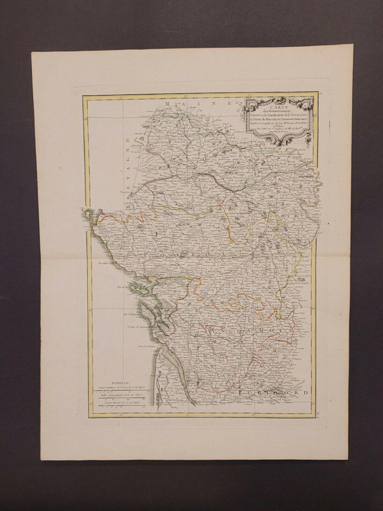 1771 Bonne Map of Poitou, Touraine and Anjou, France, Ric.a015 For Sale ...