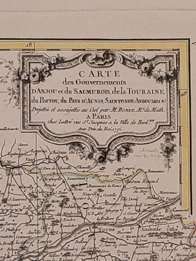 1771 Bonne Map of Poitou, Touraine and Anjou, France, Ric.a015 For Sale ...