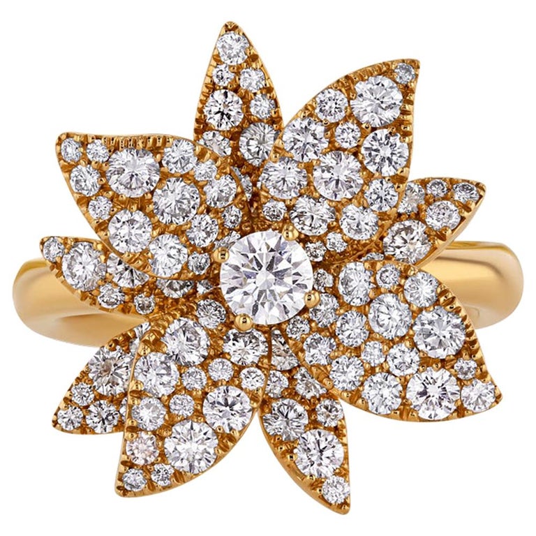 1.78 Carat Diamond Lotus Flower Ring For Sale at 1stDibs | flower ...