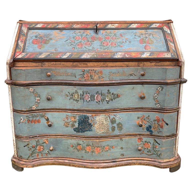 1780 Italian Shaped and Floral Painted Secretaire at 1stDibs