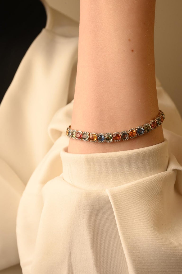 17.85 ct Multi Sapphire Wedding Tennis Bracelet with Diamonds in 14K ...