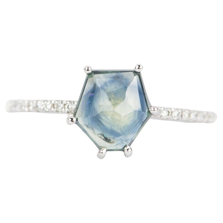 1.78ct Freeform Montana Sapphire with Diamond Engagement Ring 14k White ...