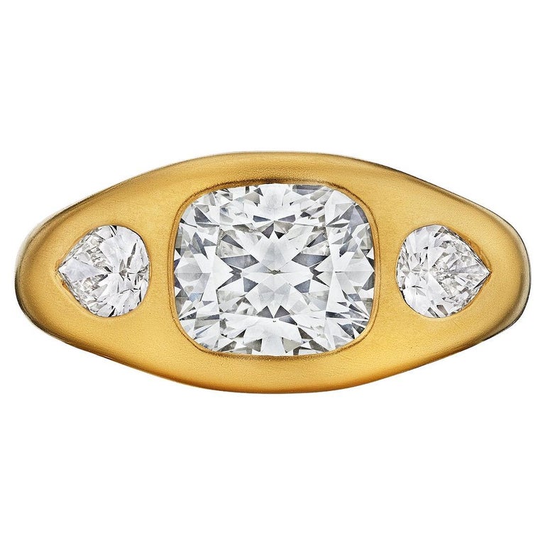 1.79 Carat Cushion Brilliant Cut Diamond Gold Gypsy Ring For Sale at ...