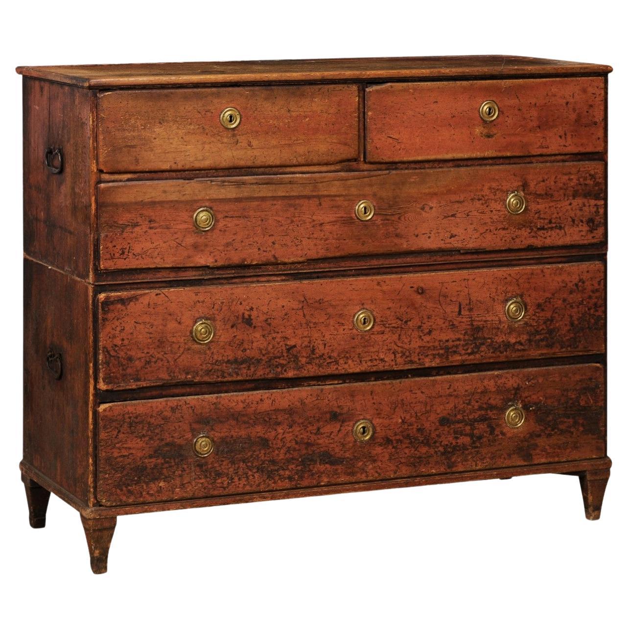 1790s Swedish Walnut Campaign Chest with Five Drawers and Distressed ...