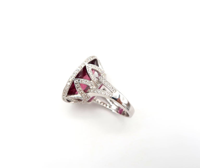 17.93 Carat Pineapple Cut Rubellite Diamond Crown White Gold Ring For ...