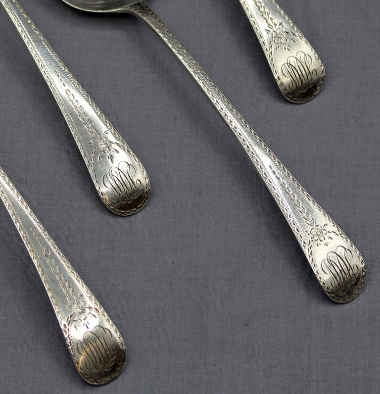 1797 Set of 4 English Engraved Sterling Silver Spoons For Sale at 1stDibs