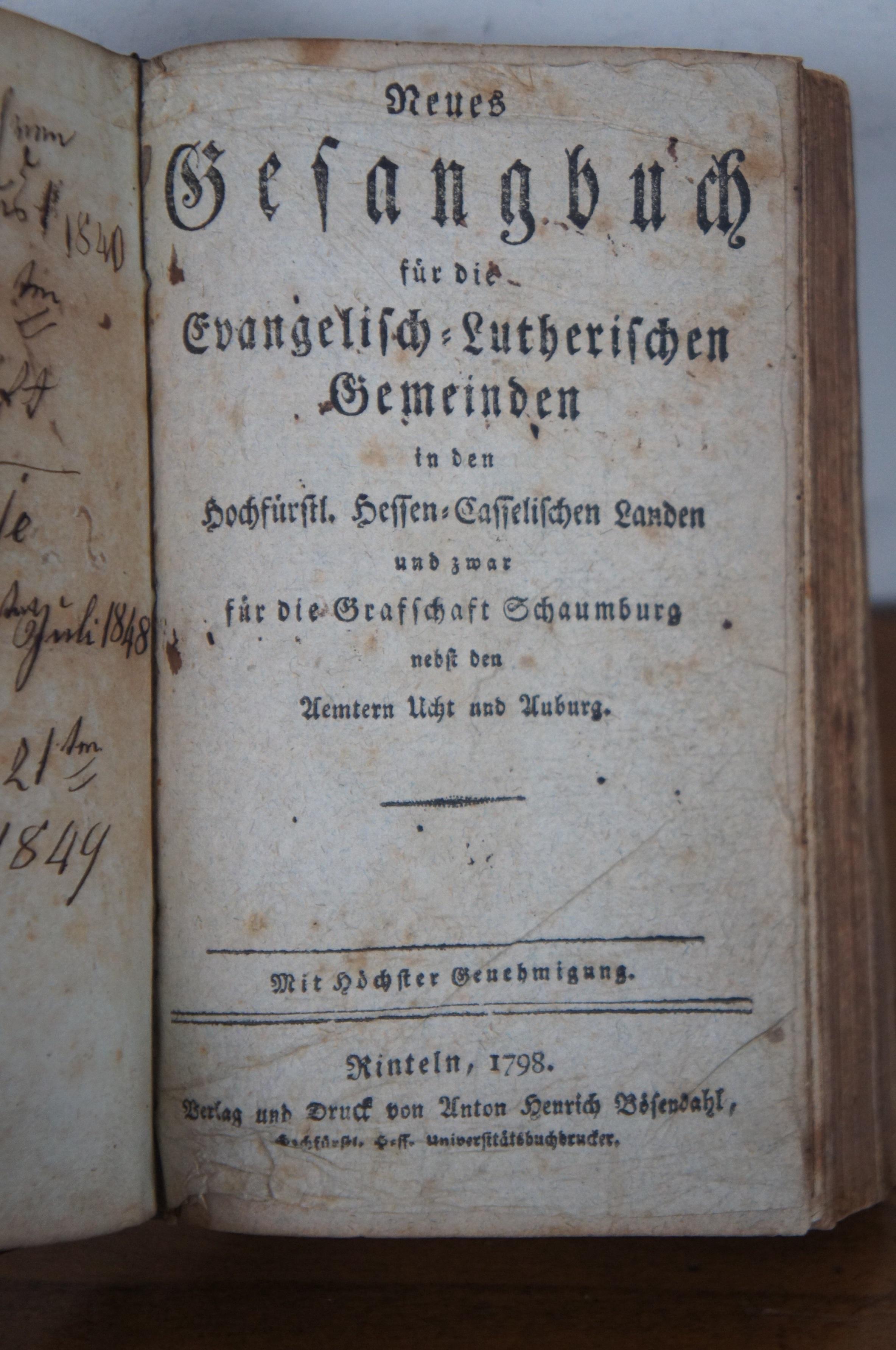 1798 Antique 18thC German Lutheran Evangelical Hymnal Gesangbuch Song ...