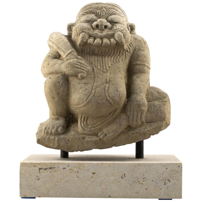 17th-18th Century Carved Sandstone Temple Sculpture of Demon from Burma ...