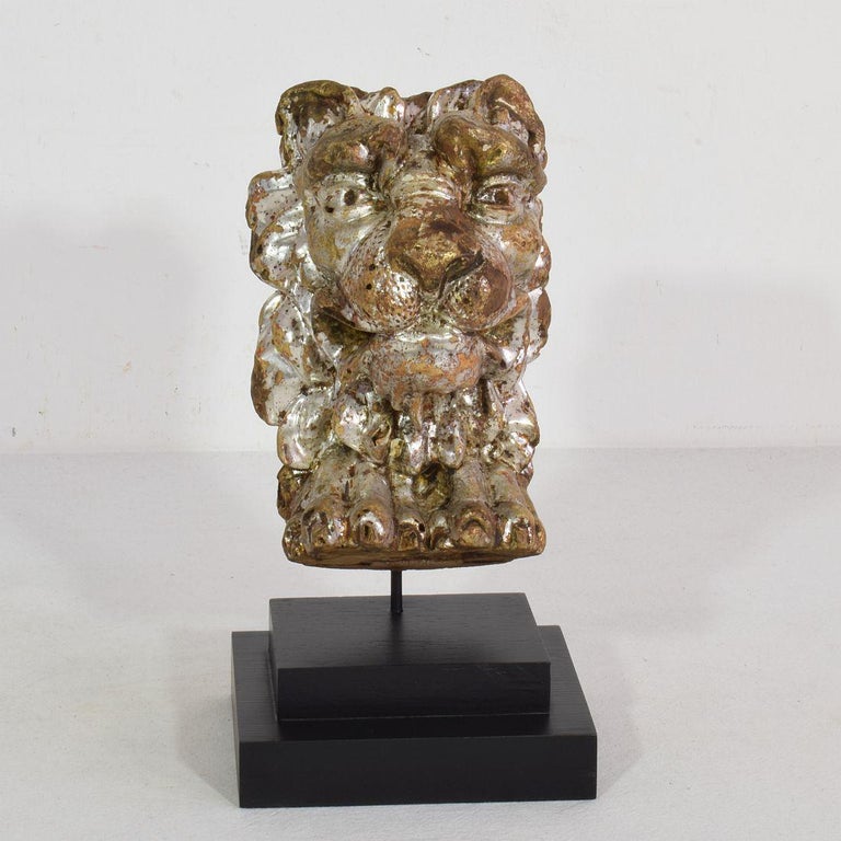 17th/ 18th Century Italian Carved And Silvered Wooden Lion Head at 1stDibs