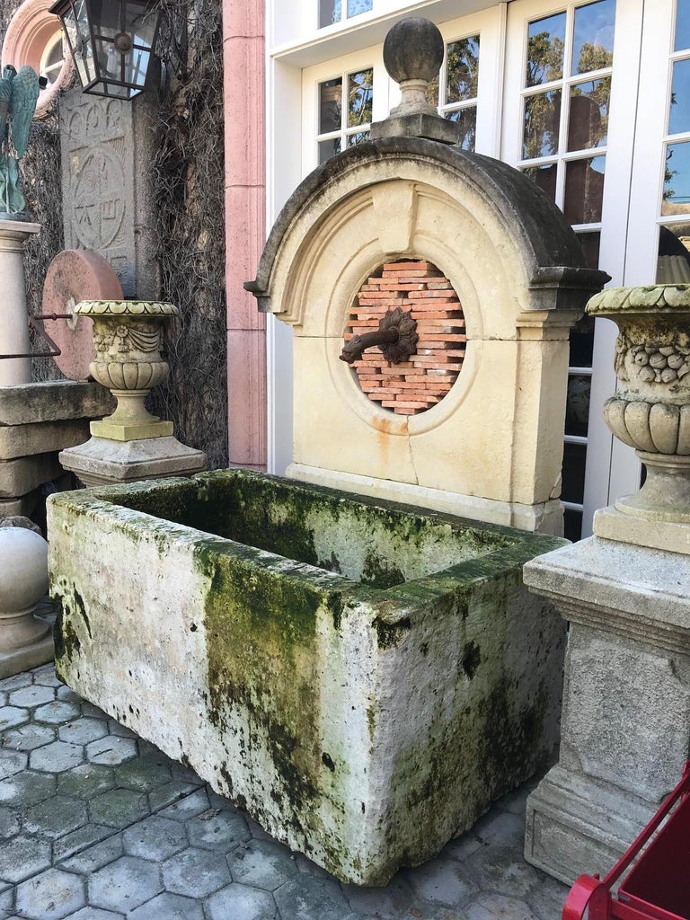 18th C. Large Antique Hand Carved Stone Wall Mount Water Fountain ...