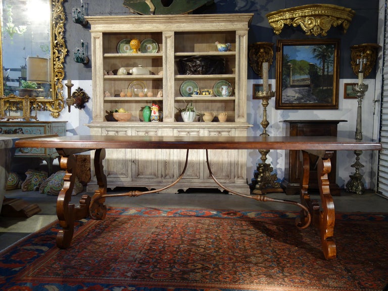 17th C Style Italian Walnut Refectory Dining Table Dark shellac finish ...