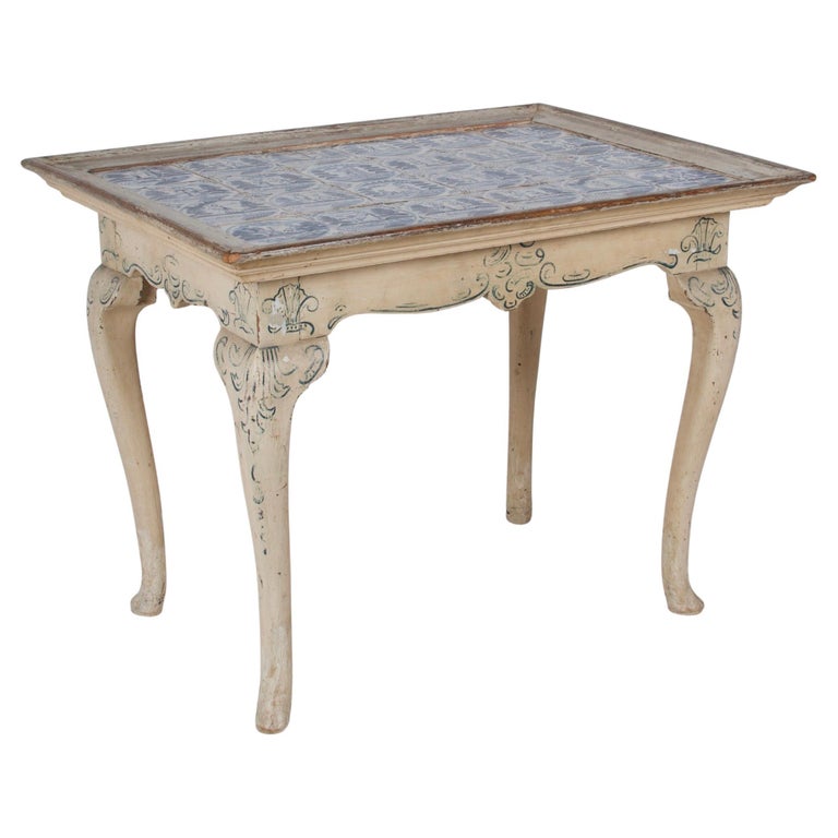 17th Cent. Delft Tile Inset into a 18th Cent. Dutch Side Table with ...