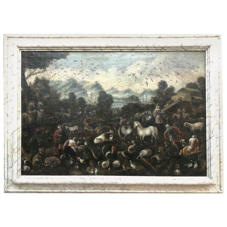 17th Century Italian Baroque Large Size Landscape Animals Entering Noah ...