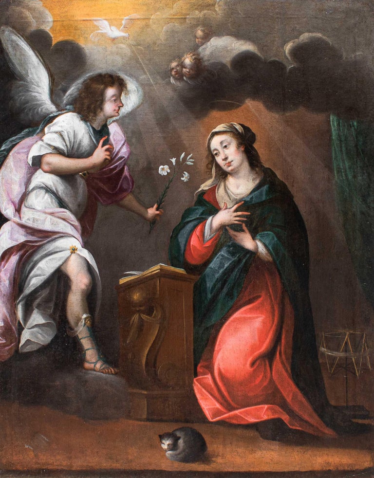 17th Century Annunciation Painting Oil on Canvas Workshop of Nuvolone ...