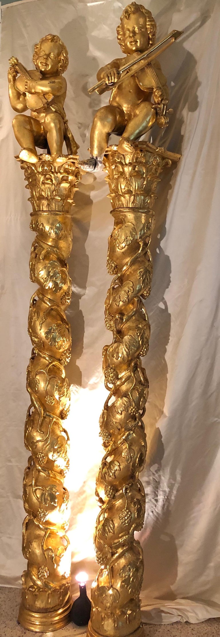 17th Century Antique Italian Baroque Solomonic Columns , Musical Puttis ...