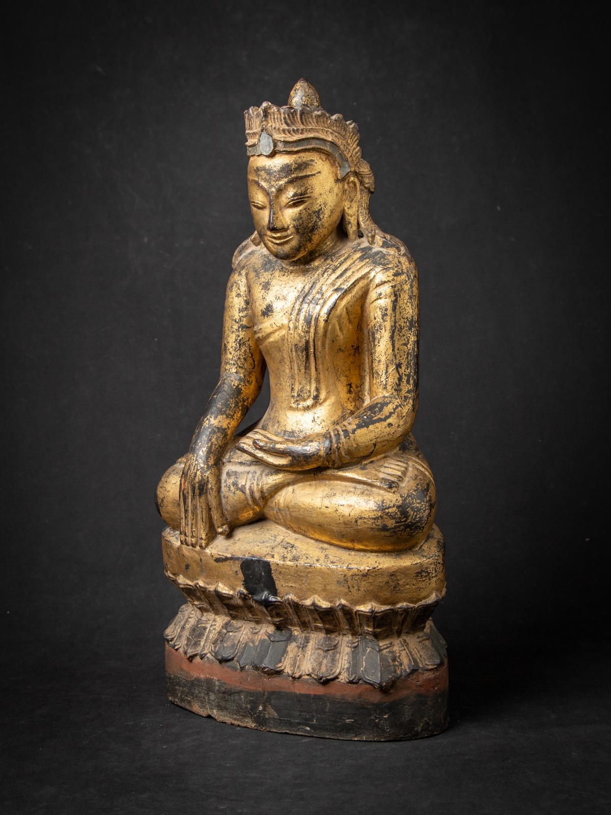 17th century Antique wooden Burmese Buddha statue in Bhumisparsha Mudra ...
