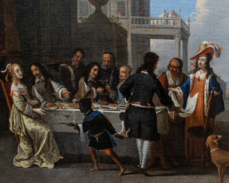 17th Century Banquet Scene Painting Oil on Canvas by Frans De Geffels ...