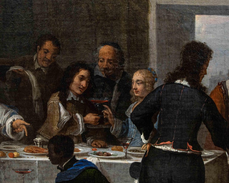 17th Century Banquet Scene Painting Oil on Canvas by Frans De Geffels ...