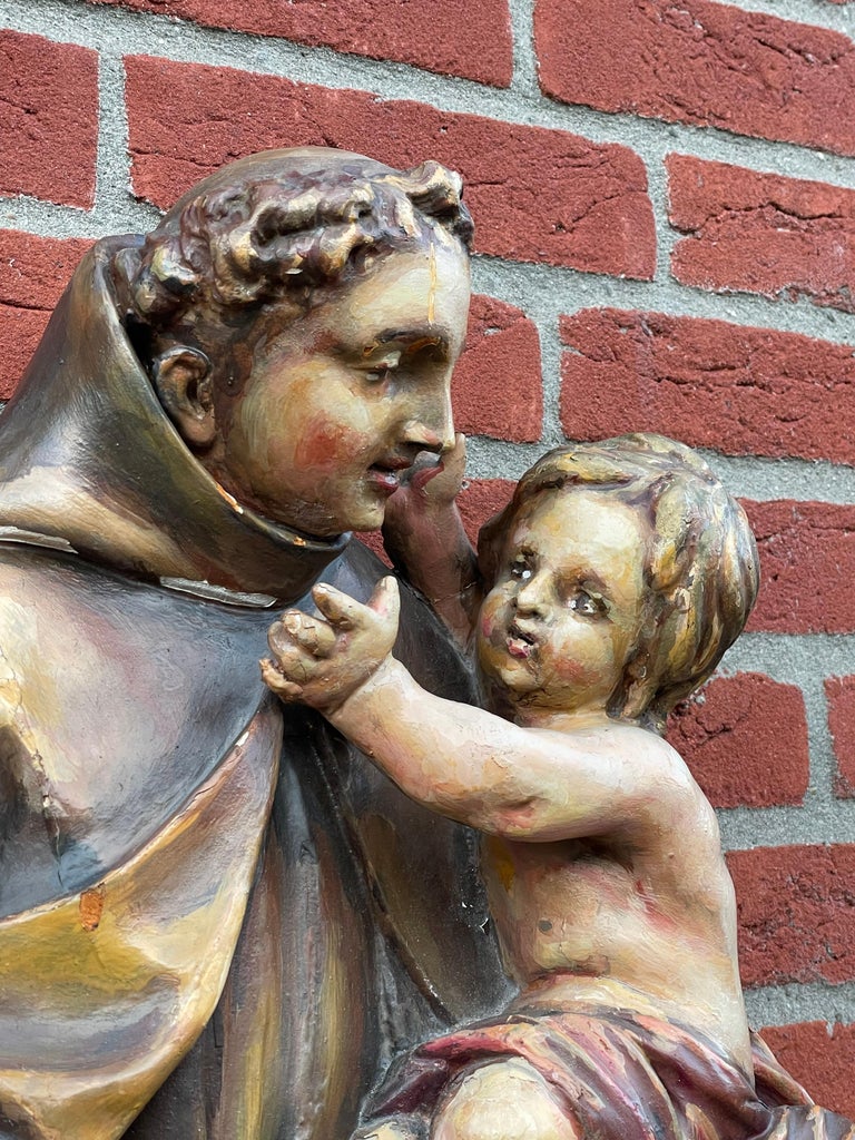 17th century Baroque Hand Carved Saint Anthony Sculpture w. Child and ...