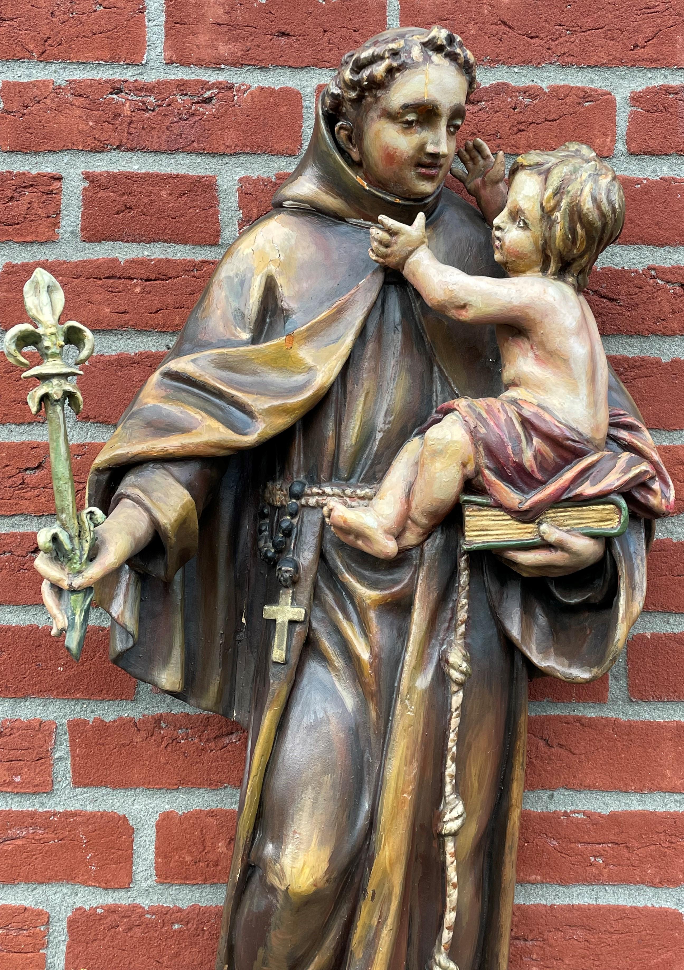 17th century Baroque Hand Carved Saint Anthony Sculpture w. Child and ...