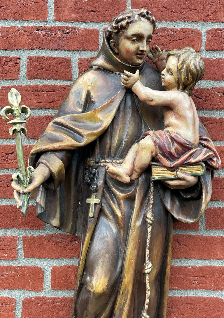 17th century Baroque Hand Carved Saint Anthony Sculpture w. Child and ...