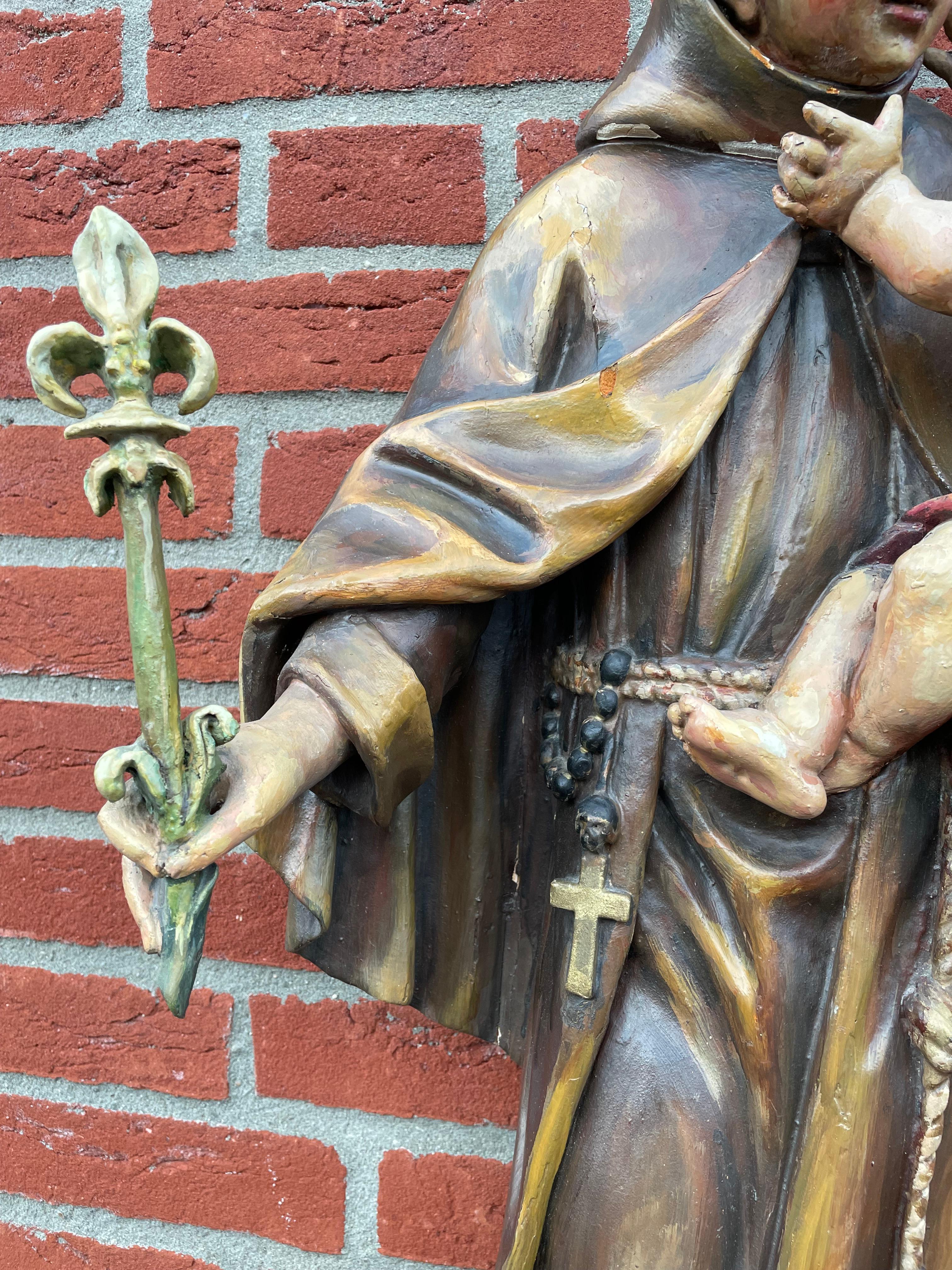 17th century Baroque Hand Carved Saint Anthony Sculpture w. Child and ...