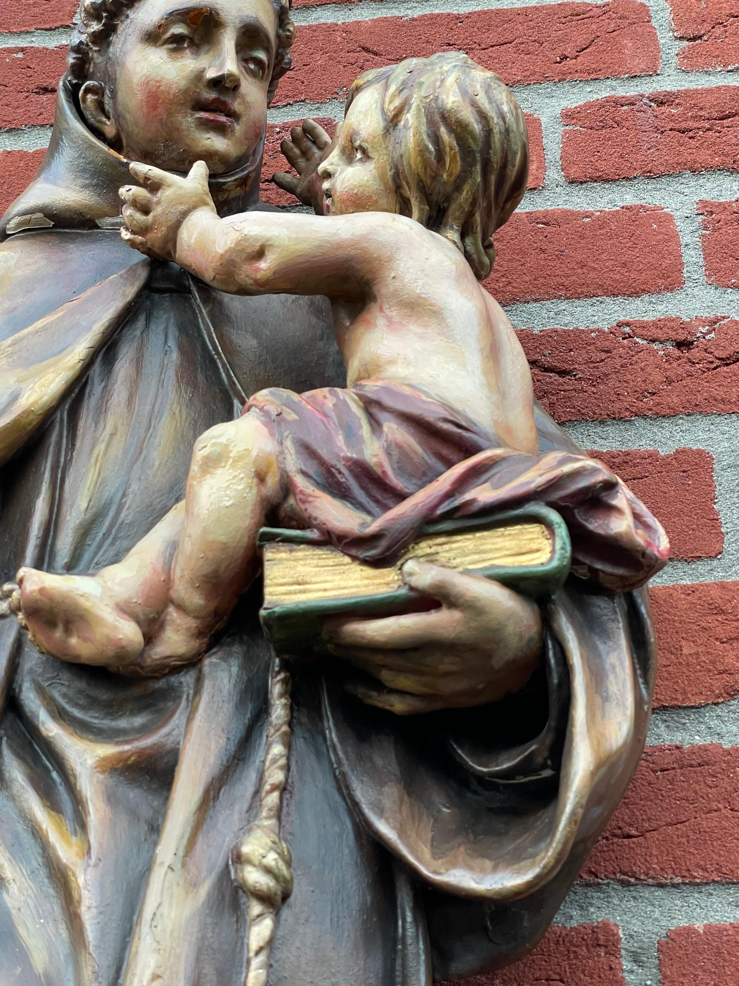 17th century Baroque Hand Carved Saint Anthony Sculpture w. Child and ...