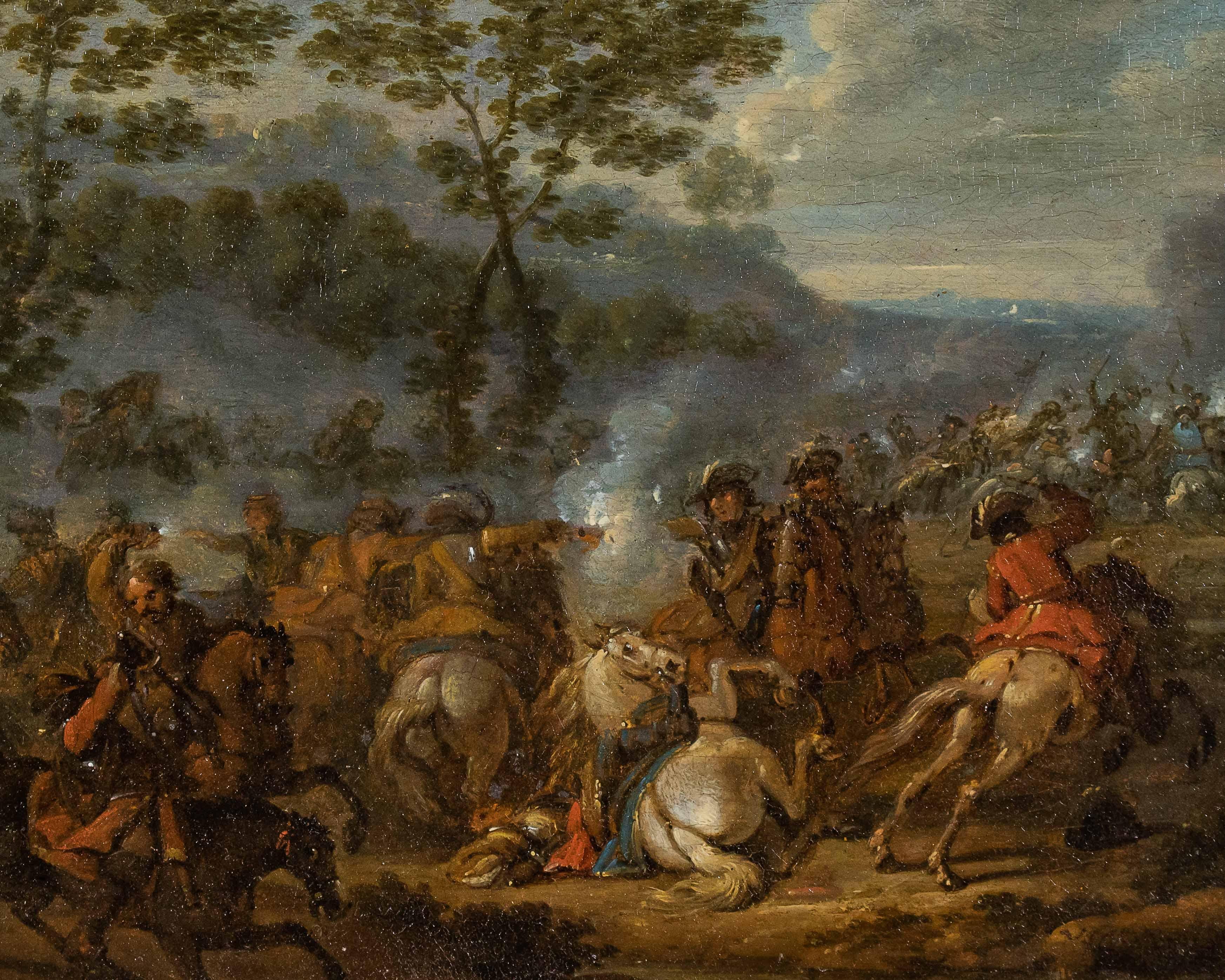 17th Century Battle Scene Painting Oil on Panel by Meulen at 1stDibs