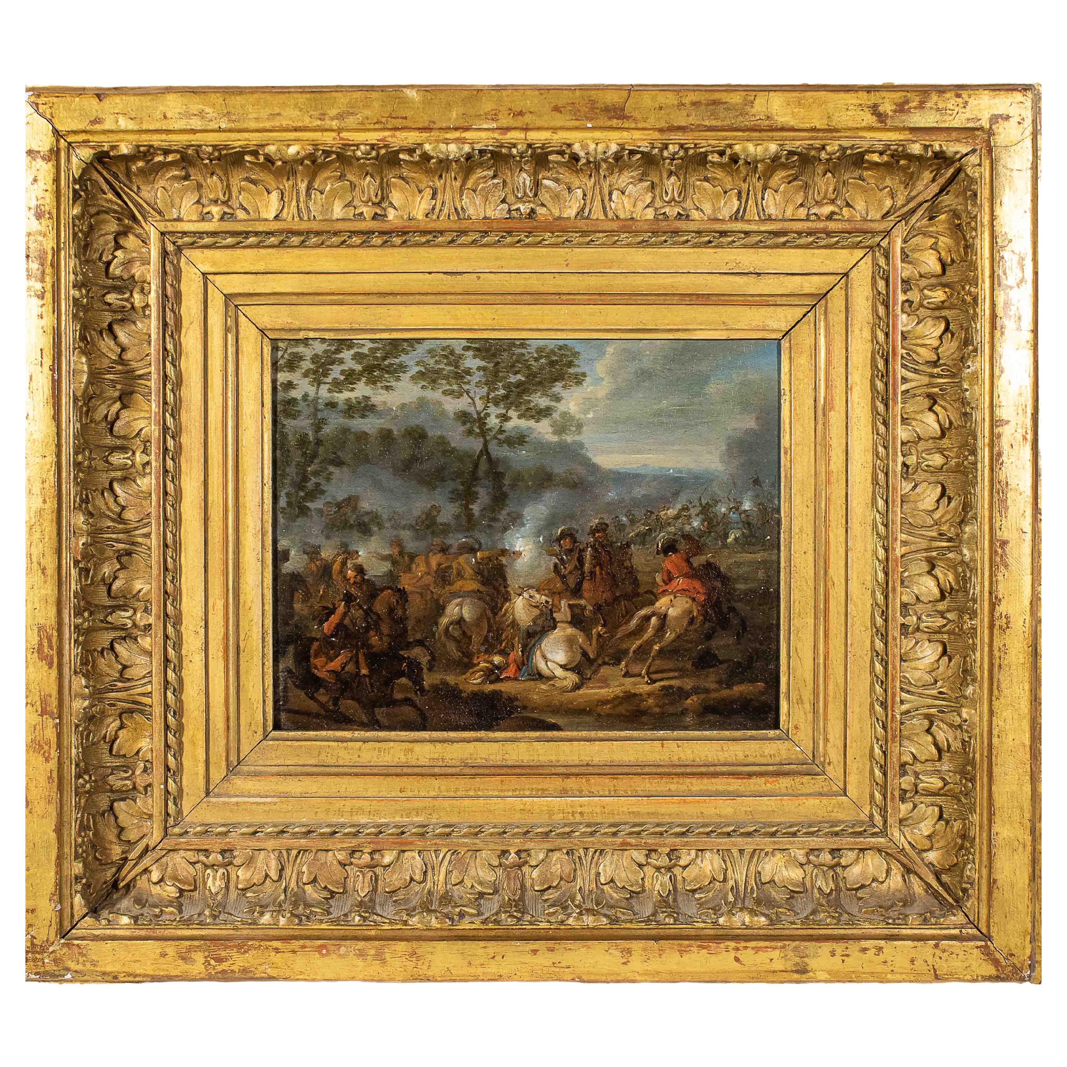 17th Century Battle Scene Painting Oil on Panel by Meulen at 1stDibs