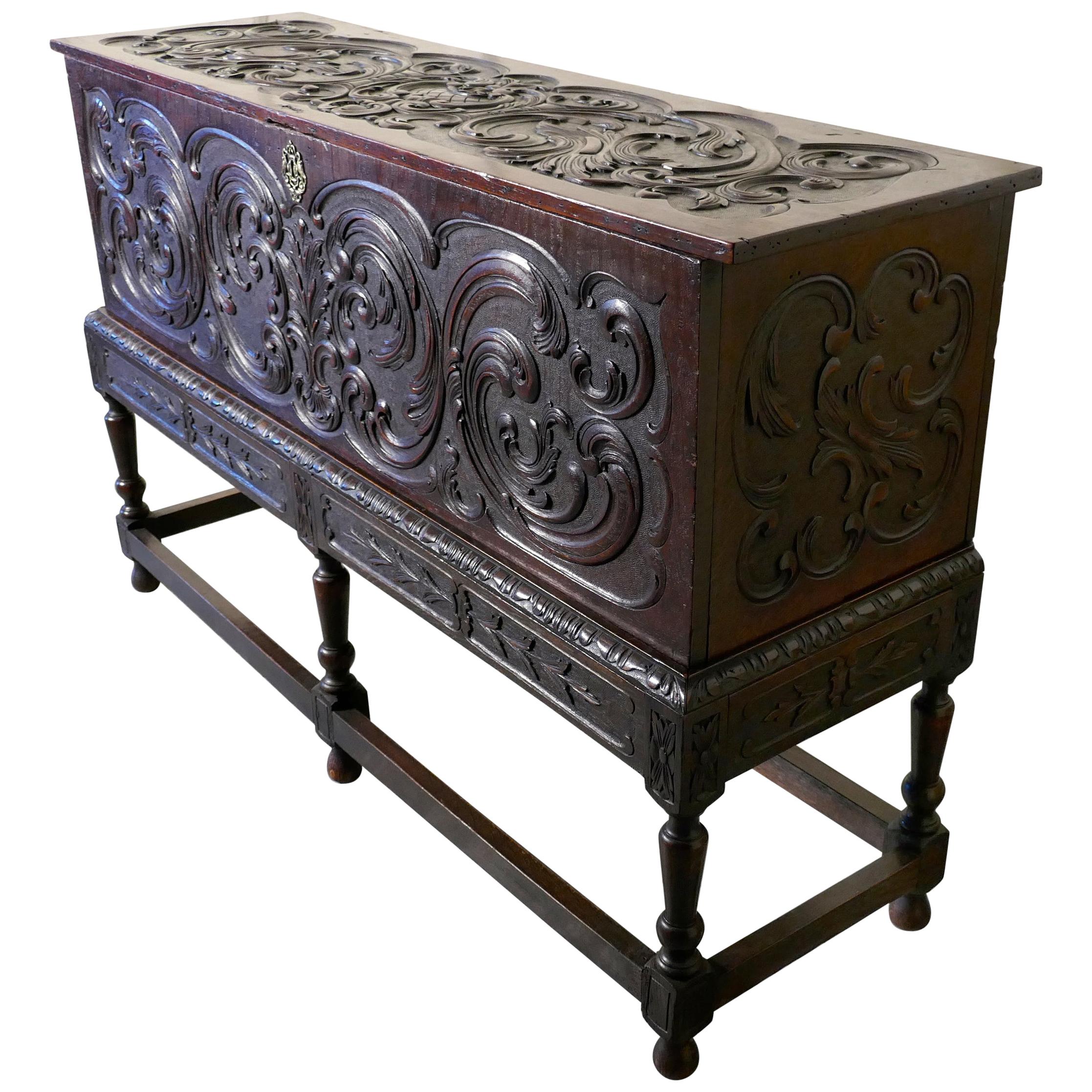 17th Century Carved Oak Sword Chest on Stand at 1stDibs