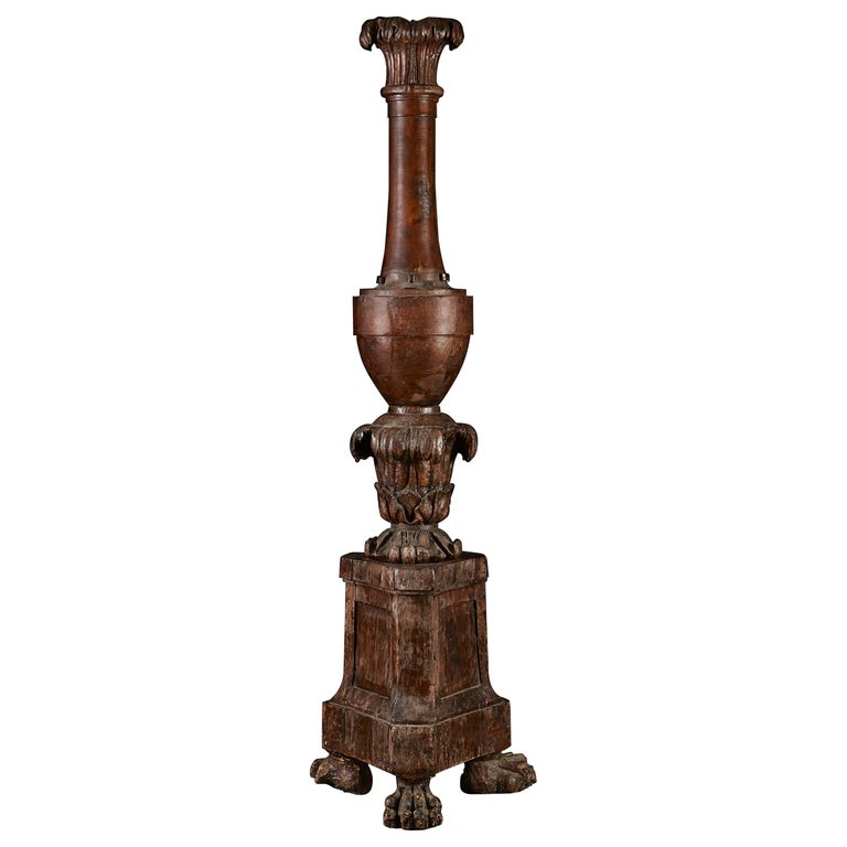 17th Century Carved Walnut Sicilian Torchere of Large Scale For Sale at ...
