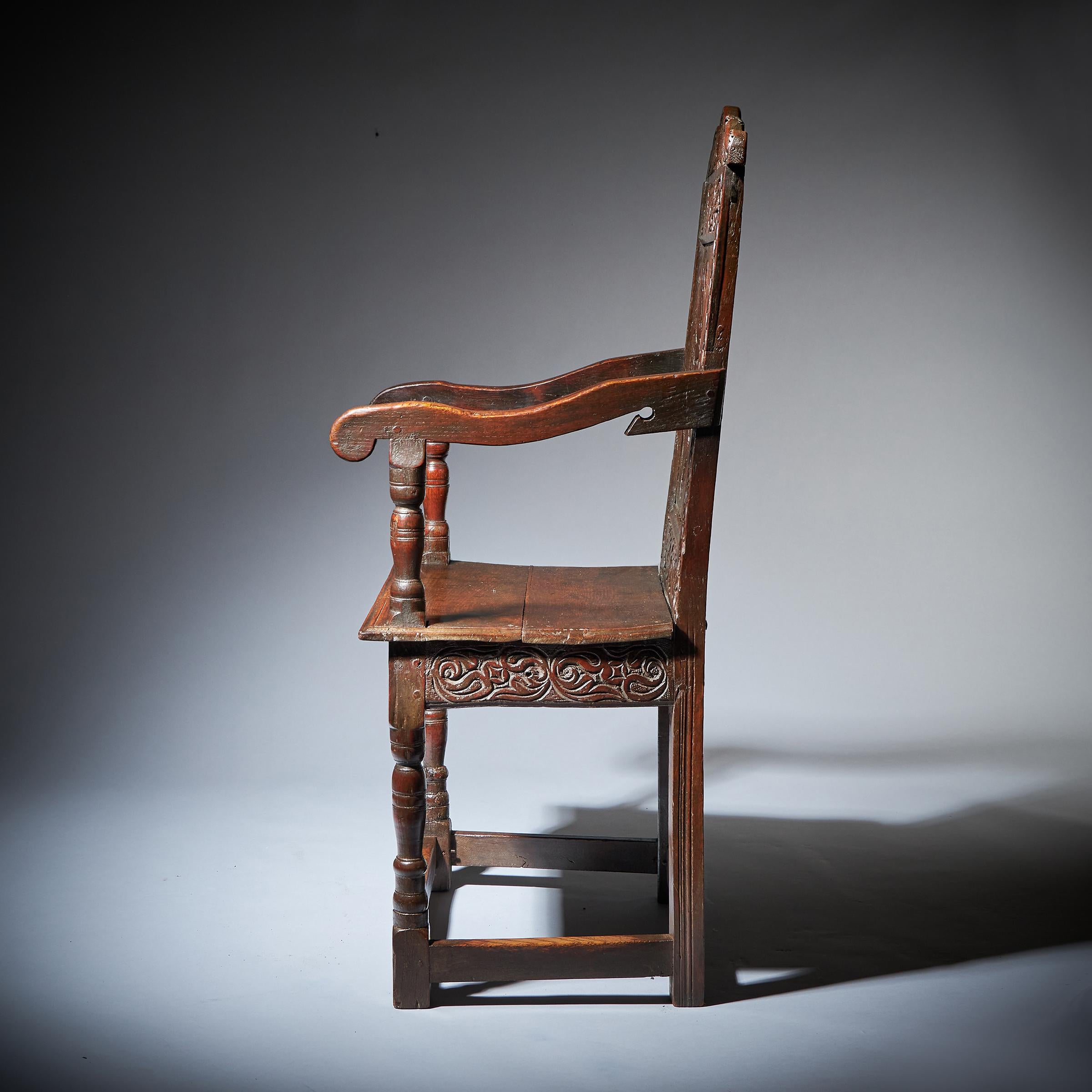 17th Century Charles II Carved Oak Wainscot Armchair For Sale at 1stDibs