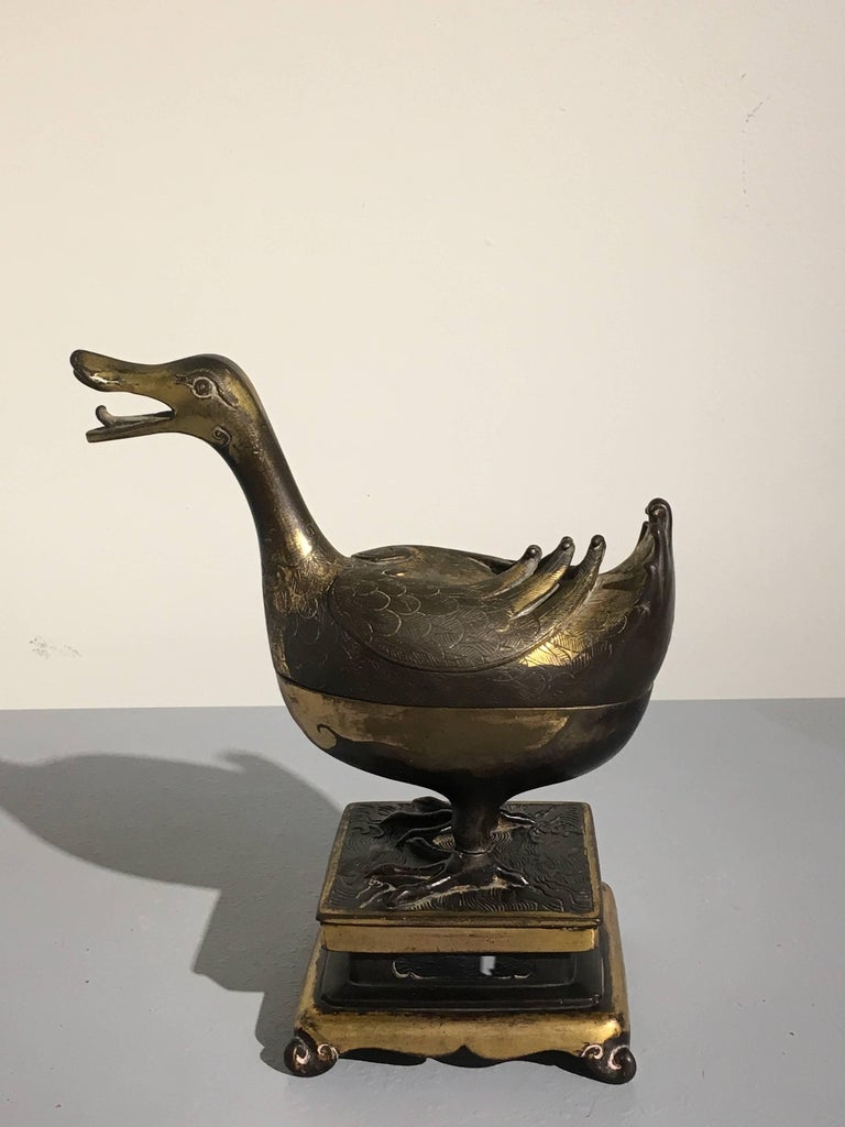 17th Century Chinese Late Ming Dynasty Gilt Bronze Duck form Censer at ...