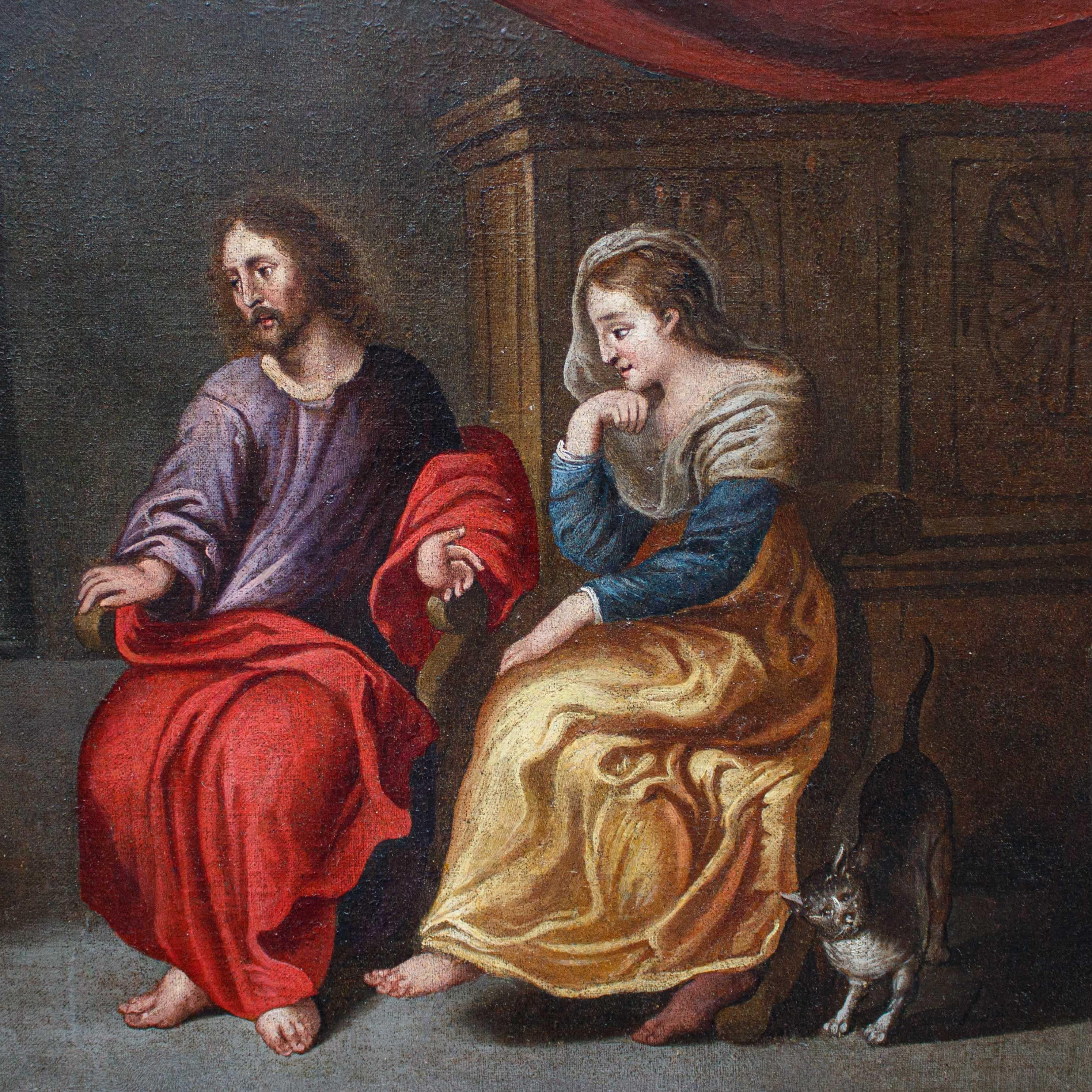 17th Century Christ in the house of Martha and Mary Circle of Frans ...