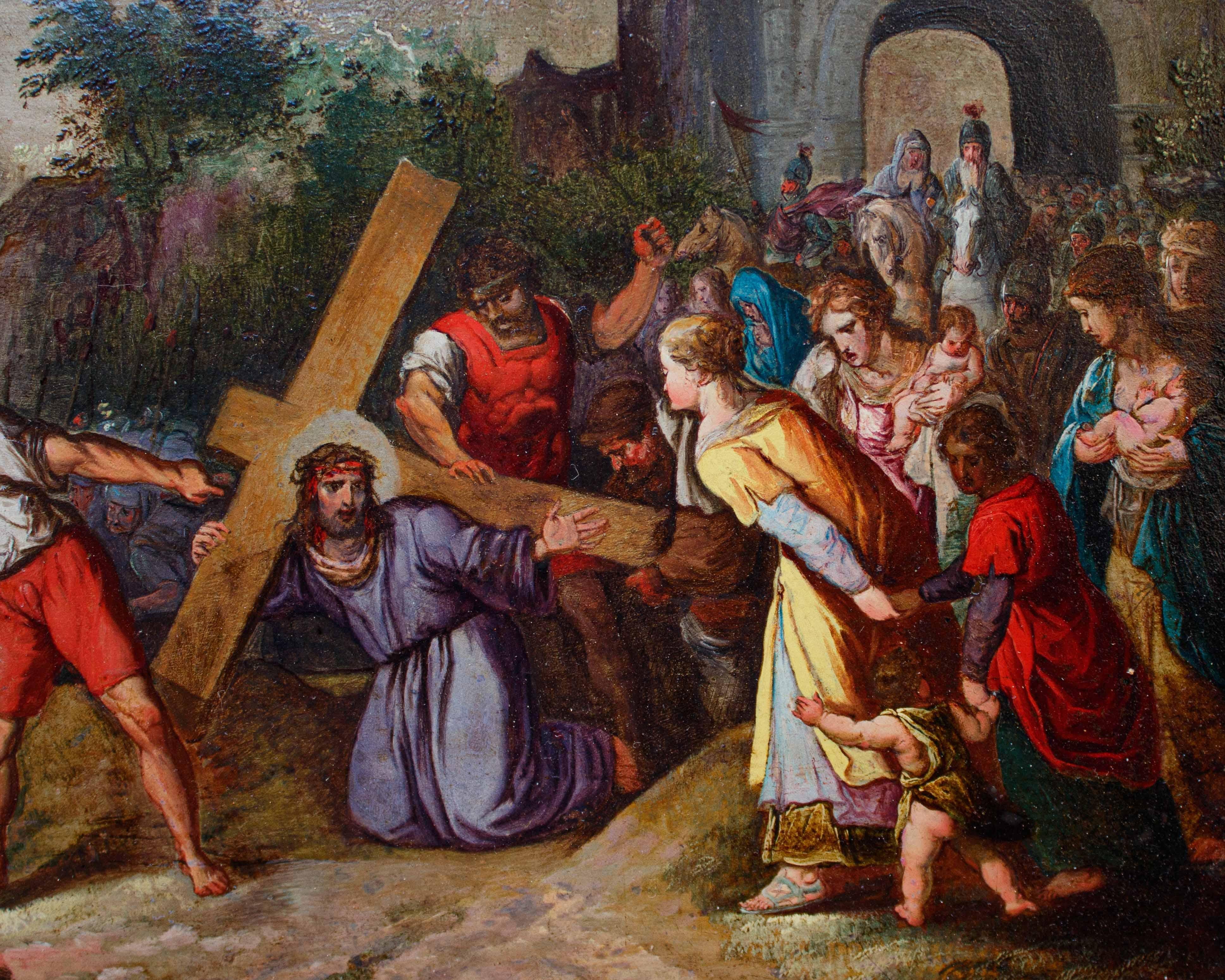 17th Century Christ Rising to the Calvary Oil on Copper Flemish School ...