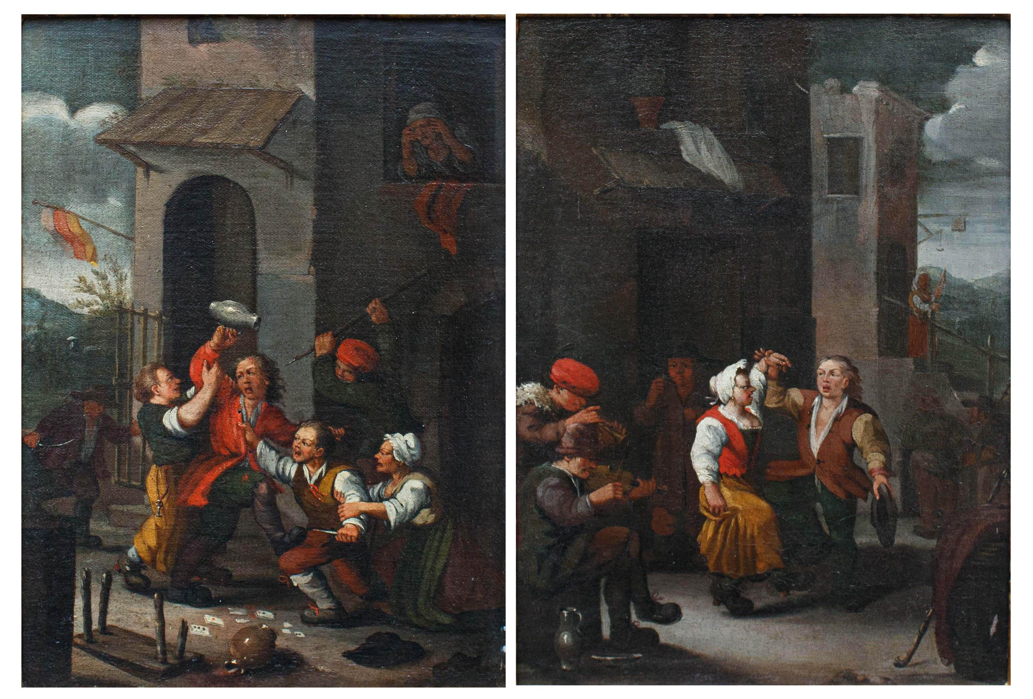 17th Century Couple of Popular Scenes Painting by Follower of Adriaen ...