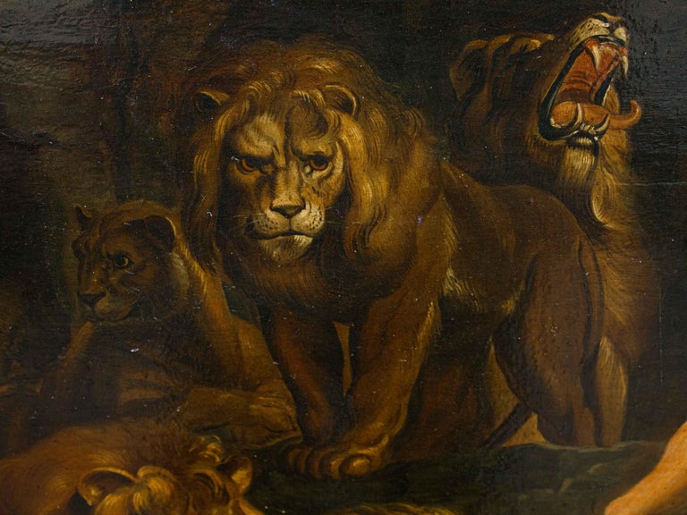 17th Century Daniel in the Lions' Den Painting Oil on Panel Rubensian ...
