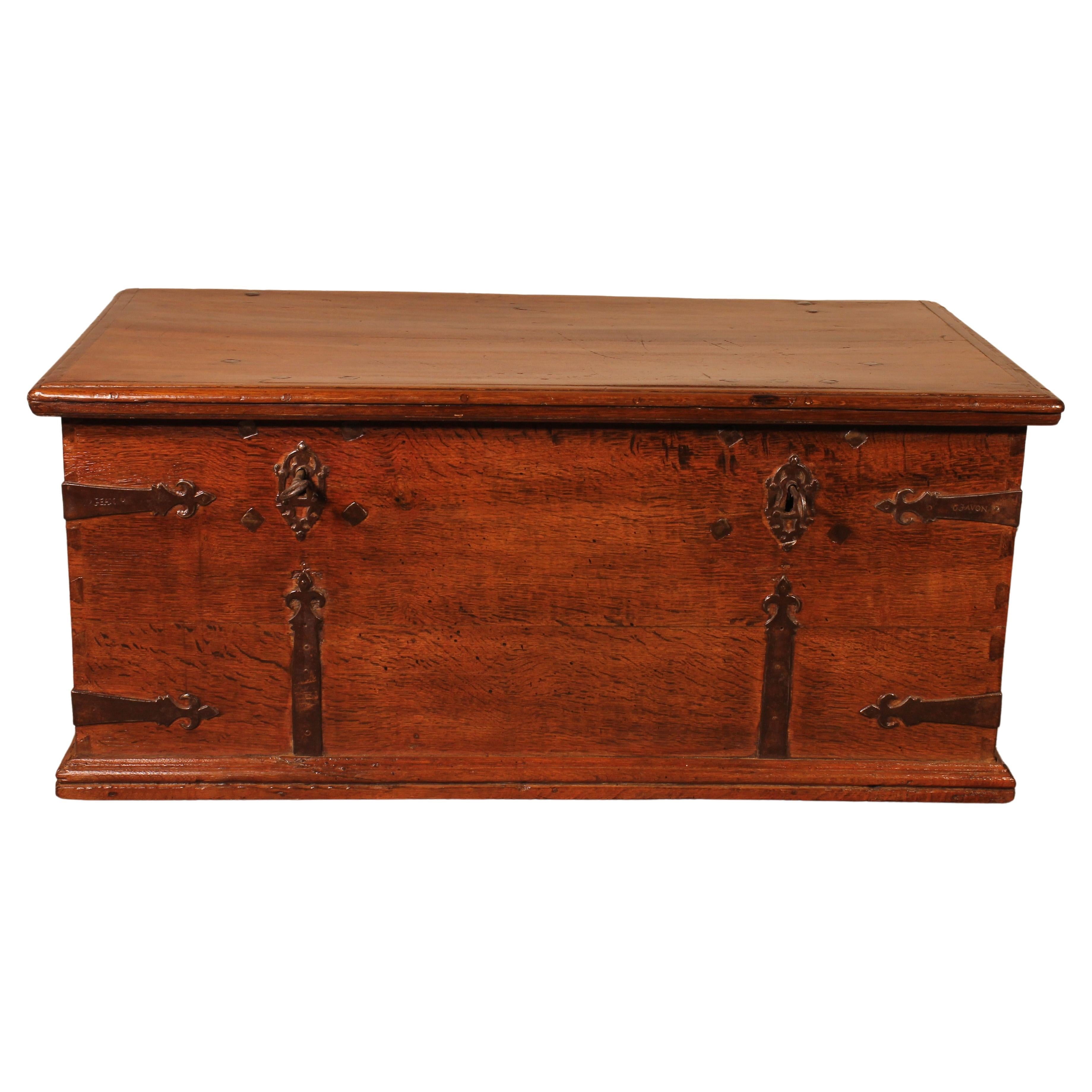 Walnut and Metal Chest with Two Locks, 17th Century For Sale at 1stDibs
