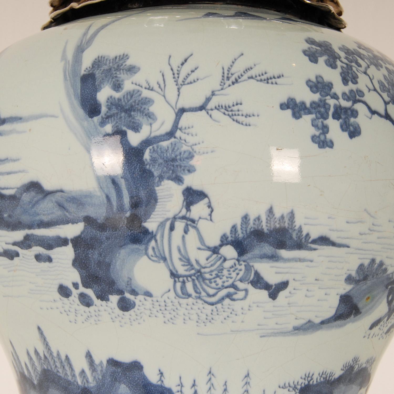 17th Century Dutch Delft Vase Sterling Silver Mounted Chinoiserie ...