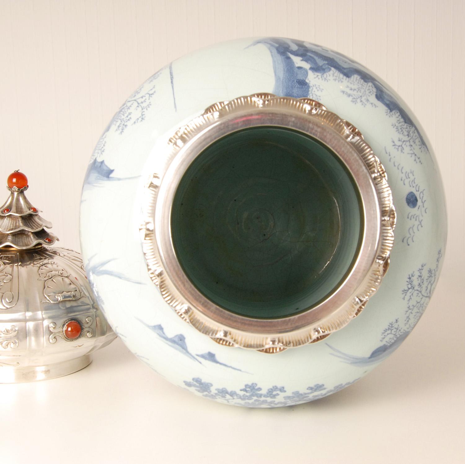 17th Century Dutch Delft Vase Sterling Silver Mounted Chinoiserie ...