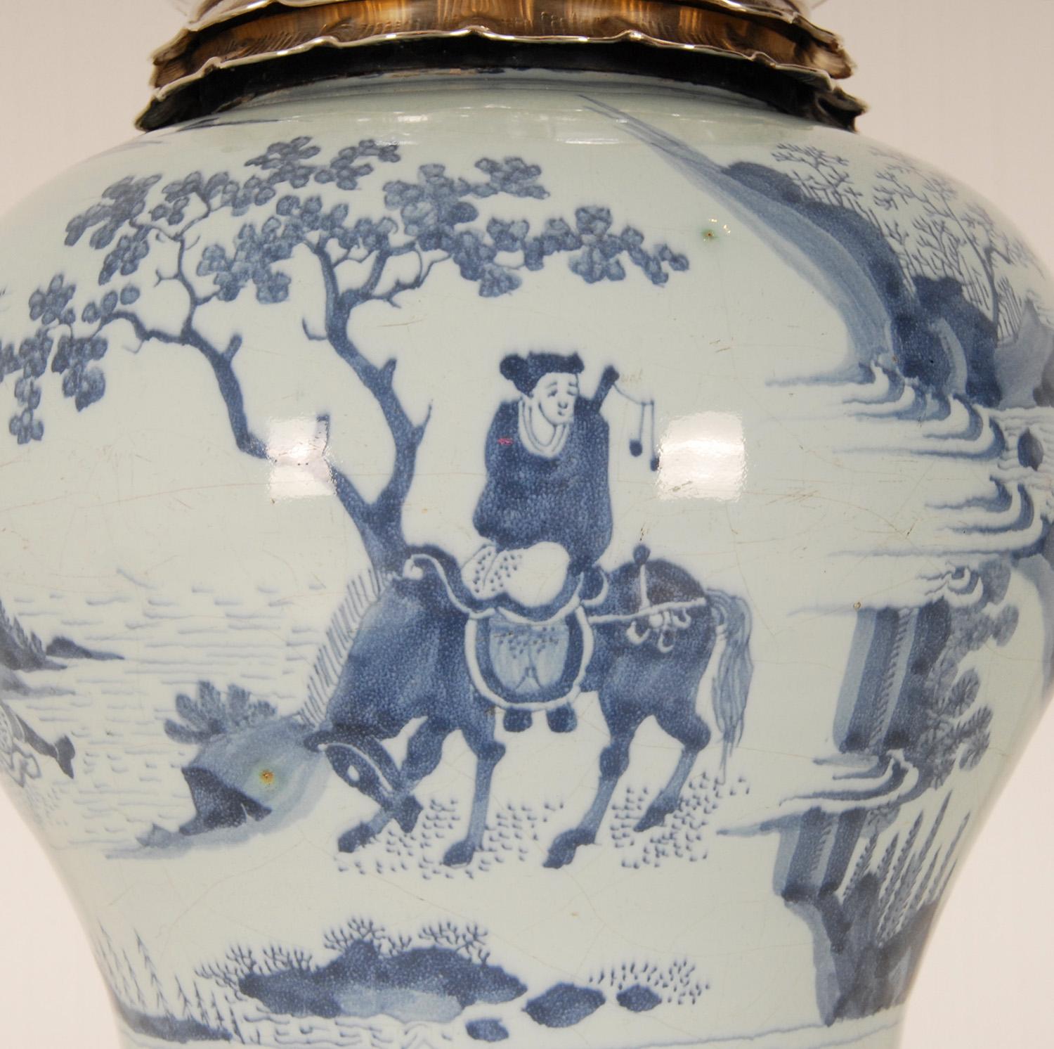 17th Century Dutch Delft Vase Sterling Silver Mounted Chinoiserie ...