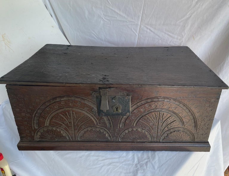 17th Century English Jacobean Carved Oak Bible Box. For Sale at 1stDibs