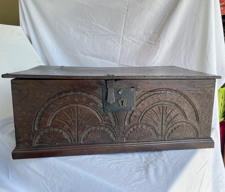 17th Century English Jacobean Carved Oak Bible Box. For Sale at 1stDibs