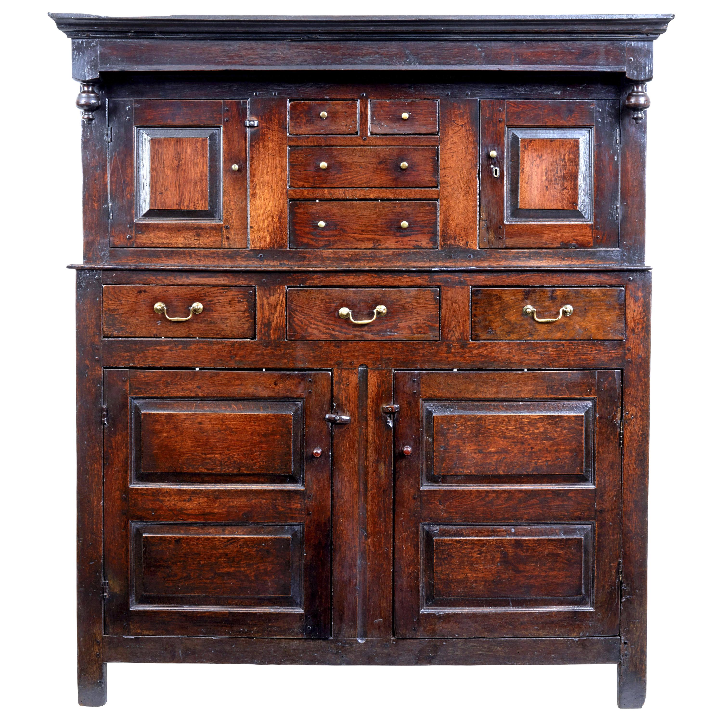 Antique Scottish 18th Century Carved Oak Court Cupboard For Sale at 1stDibs