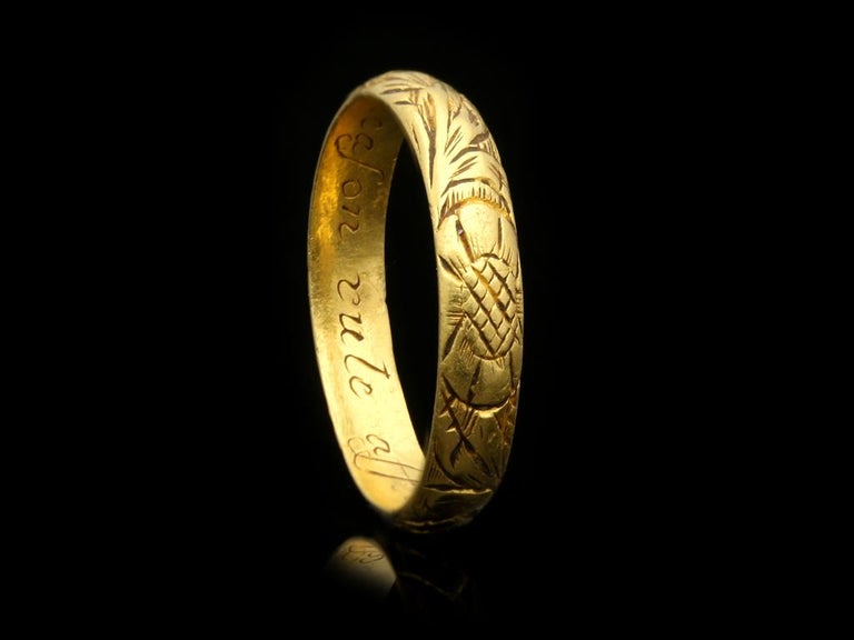 17th Century Engraved Gold Posy Ring, 'Let Reason Rule Affection ...