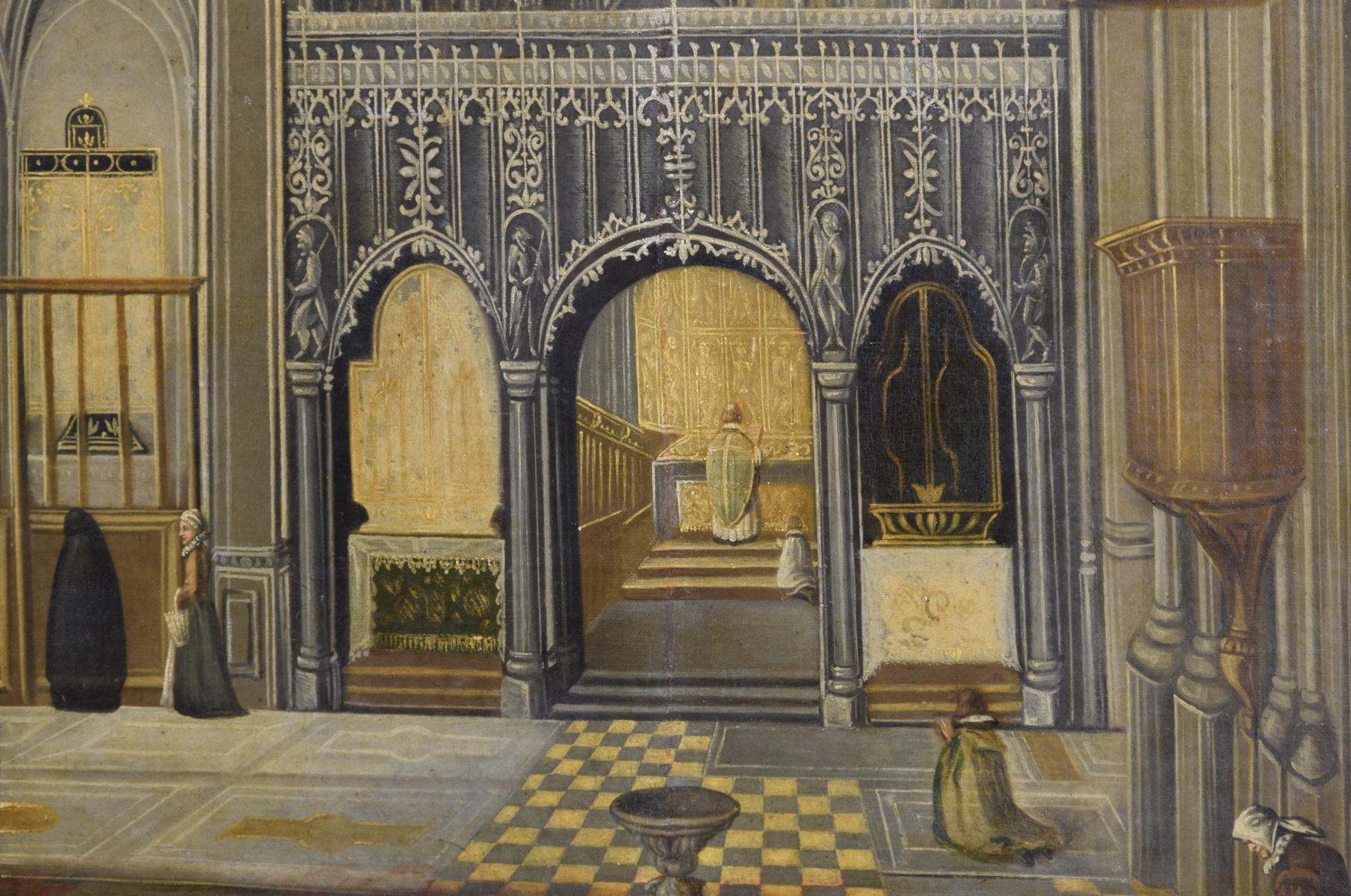 18th Century, Flemish Oil Painting with the Interior of Antwerp ...