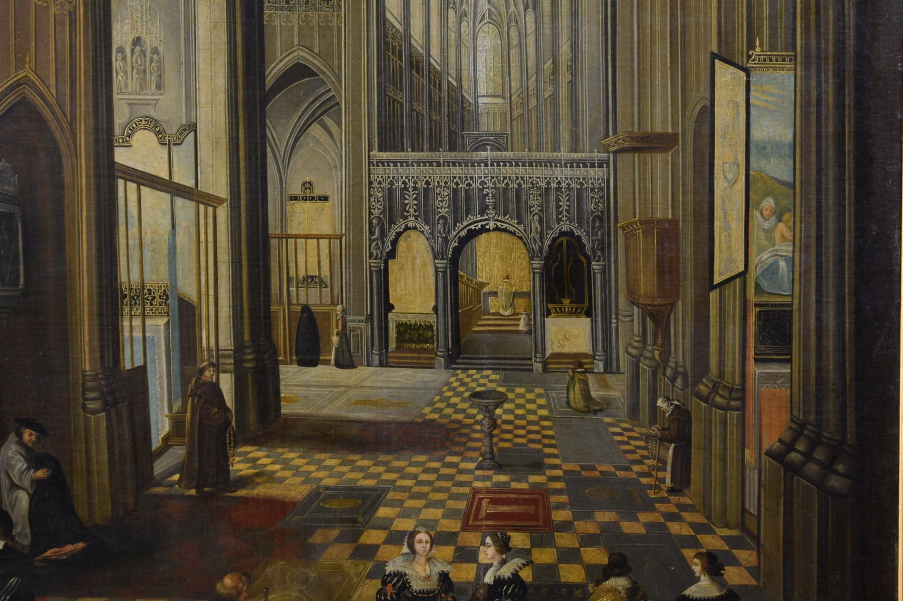 18th Century, Flemish Oil Painting with the Interior of Antwerp ...